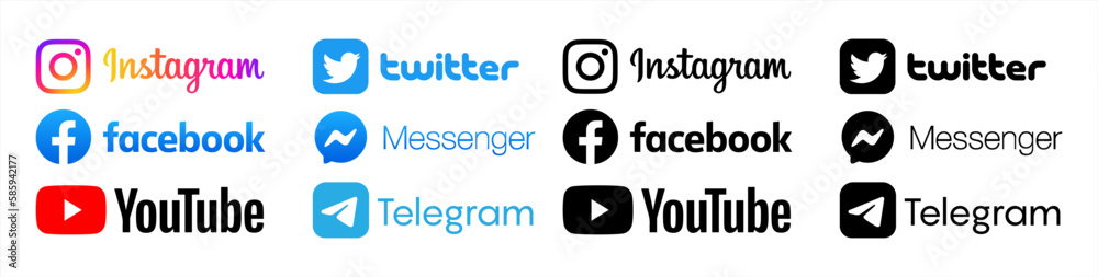 Icon set of facebook, telegram, youtube, mesenger, twitter and ...