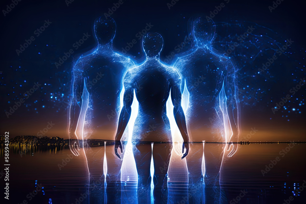 Three silhouettes of astral human body - concept image for near death ...
