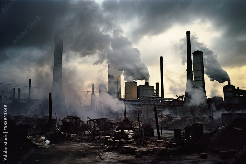 Factory emitting smoke and pollution, contributing to environmental ...