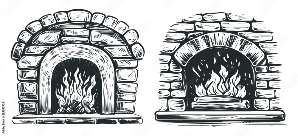 Stone Fireplace Drawing