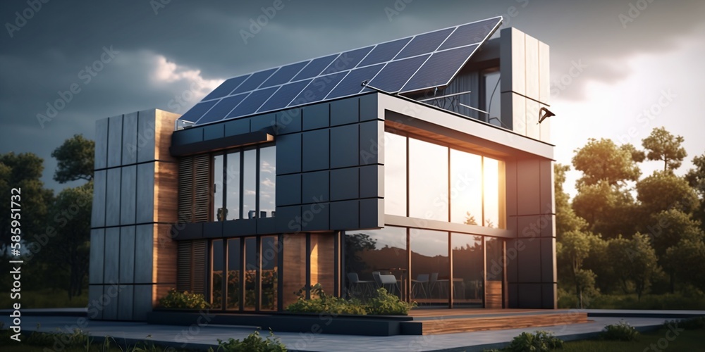 Sustainable Architecture: Modern Building with Solar Panels and Eco ...