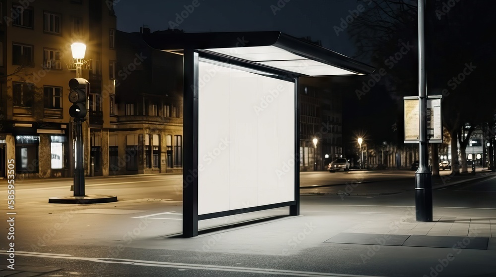 Advertising mockup. Bus Stop Advertising Kiosk at Night Mockup ...