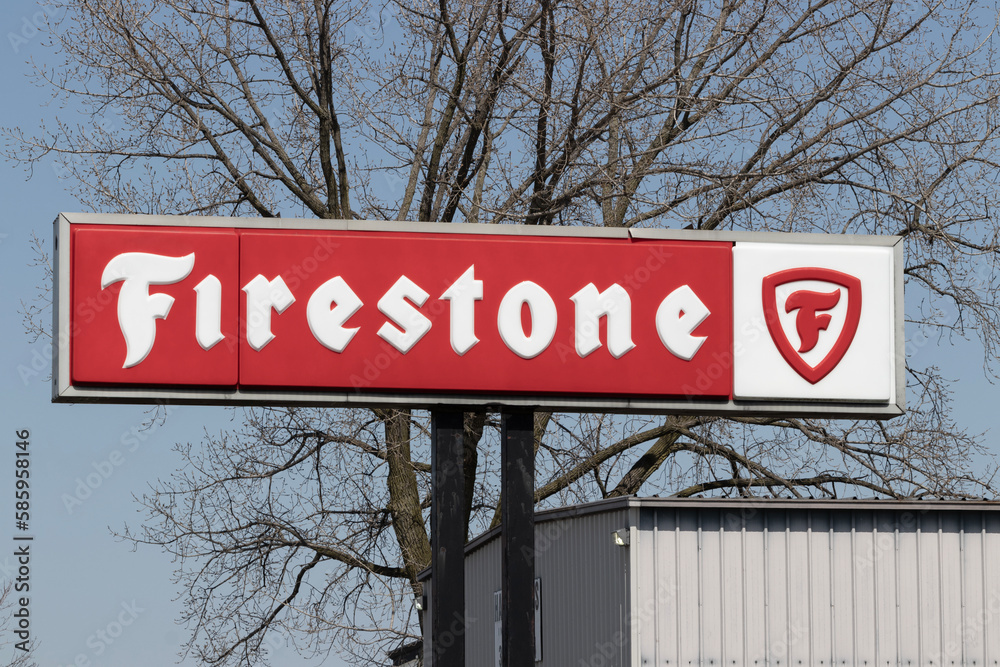 Firestone Tire sign. Firestone is the official tire of IndyCar and the ...