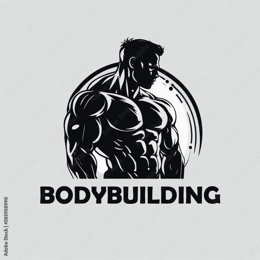 Vektorová grafika „Fitness gym badge or emblem vector illustration. Man ...