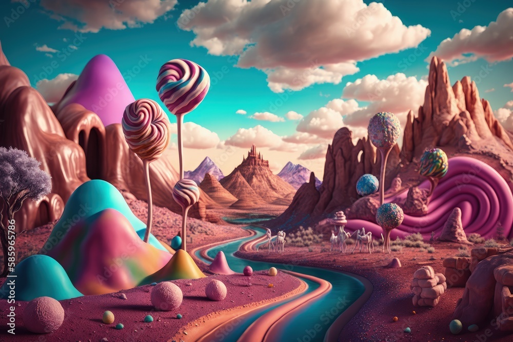Fantasy candy land, landscape with giant sweets, candy world background ...