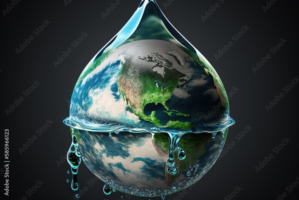 Planet earth in the shape of a water drop, world water day, concept of ...