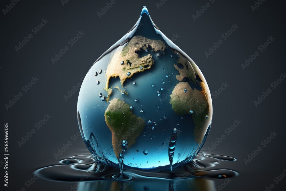 Planet earth in the shape of a water drop, world water day, concept of ...