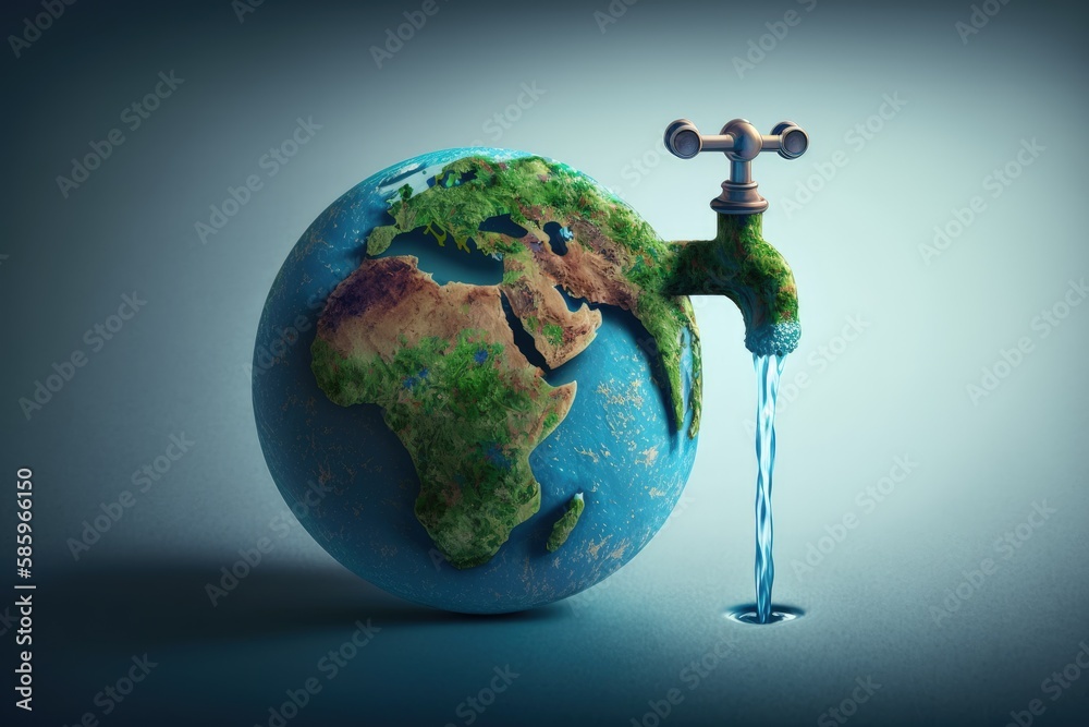 Planet earth with faucet, world water day, concept of environmental ...
