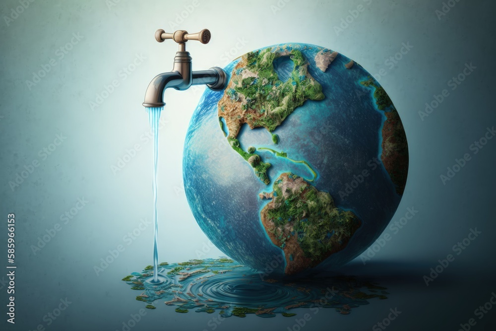 Planet earth with faucet, world water day, concept of environmental ...