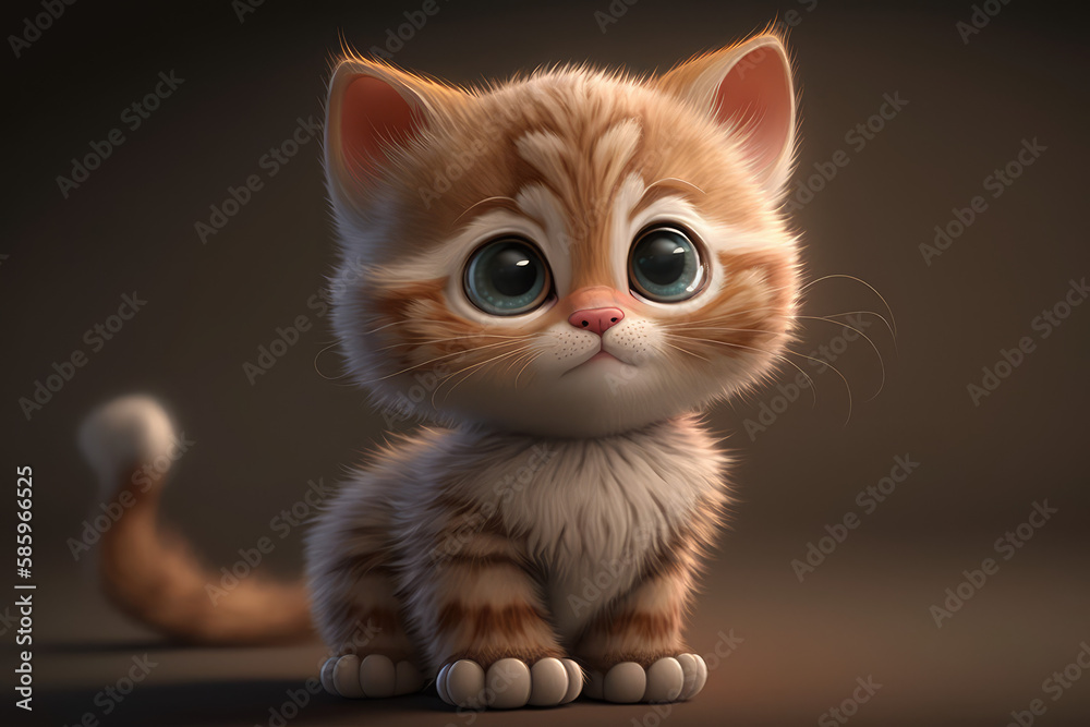 Cute realistic baby kitten 3d character. Cartoon cat with big eyes. 3d ...
