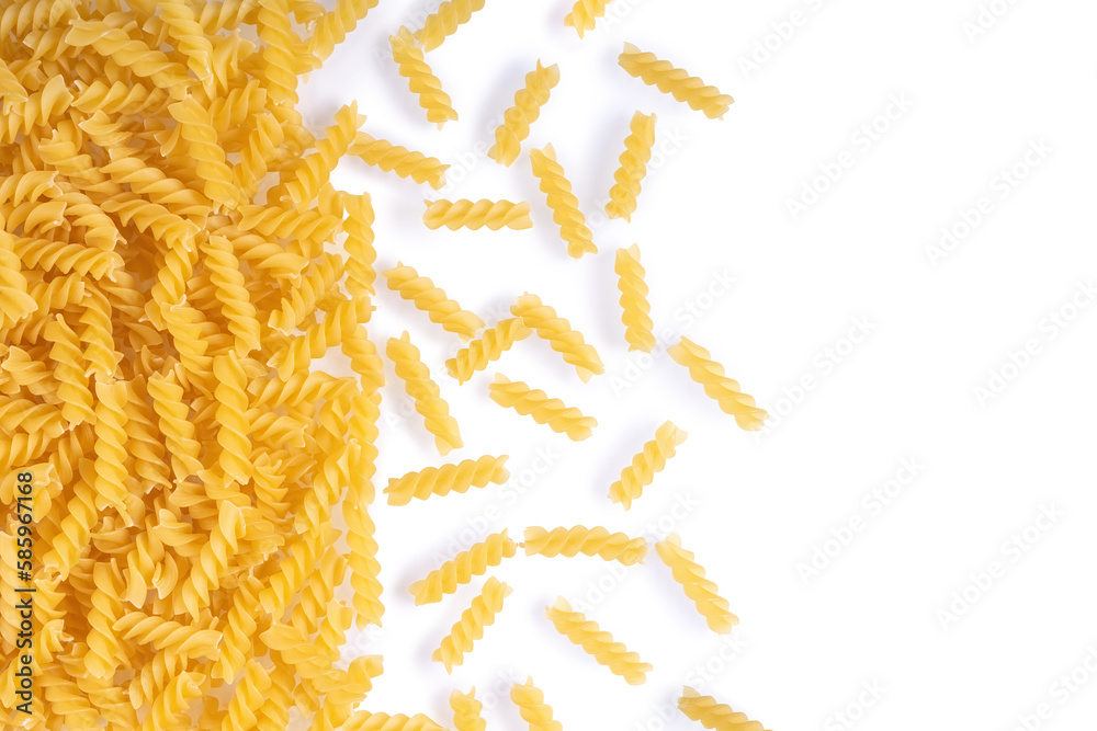 Fusilli spaghetti pattern, food background. Scattered raw pasta ...
