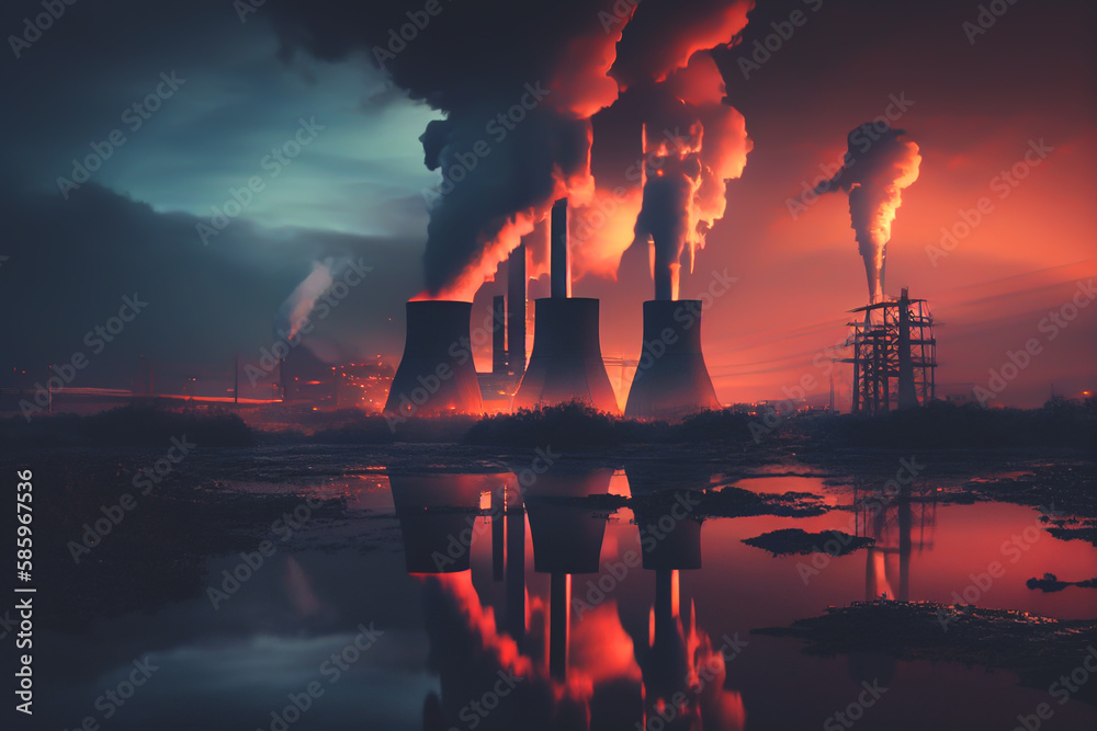 Nuclear power plant at sunset Generate electricity. Dusk, Nuclear ...