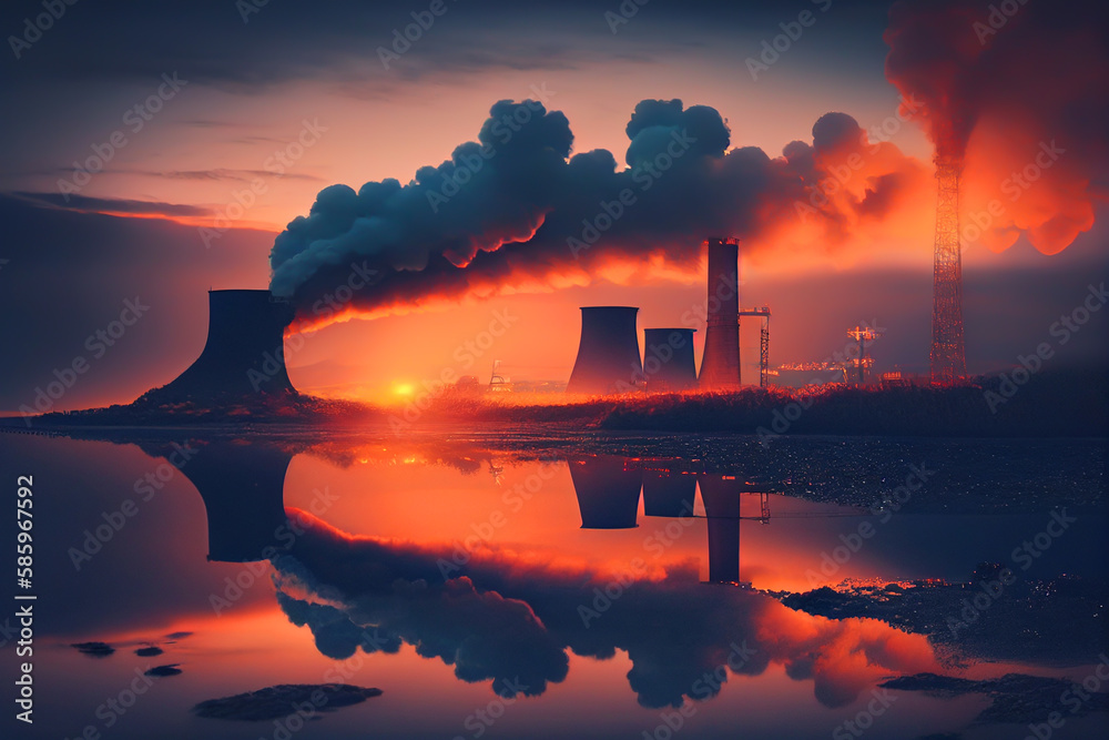 Nuclear power plant at sunset Generate electricity. Dusk, Nuclear ...