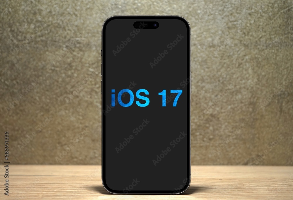 Foto Stock iPhone 14 Pro shows fictional logo of iOS 17, the next ...