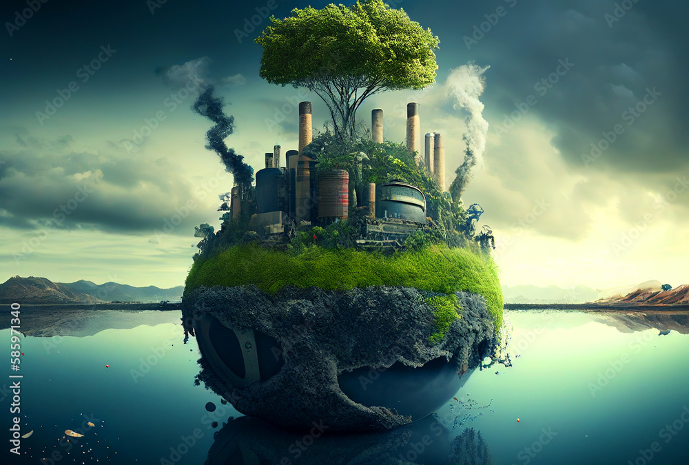 Earth planet in deep space, view from space. Emissions of pollutants ...