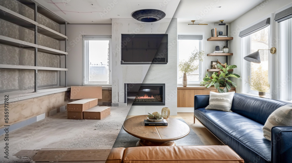 Custom Living Room Upgrade Interior Before And After Construction ...