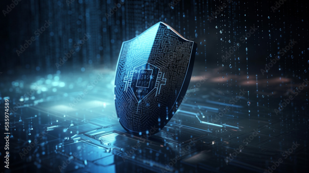 Security Net And Data Protection Concept With Digital Shield Symbol With Covered By Binary Code