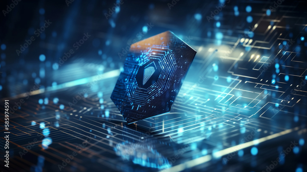 Security net and data protection concept with digital shield symbol ...