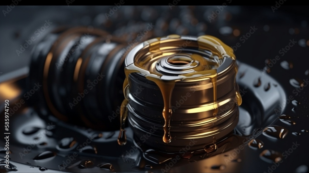3d illustration of car engine with lubricant oil on repairing. Concept ...