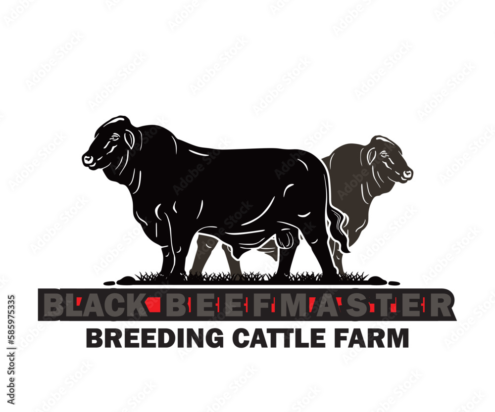 BLACK BEEFMASTER CATTLE LOGO, SILHOUETTE OF GREAT CATTLE BREED STANDING ...
