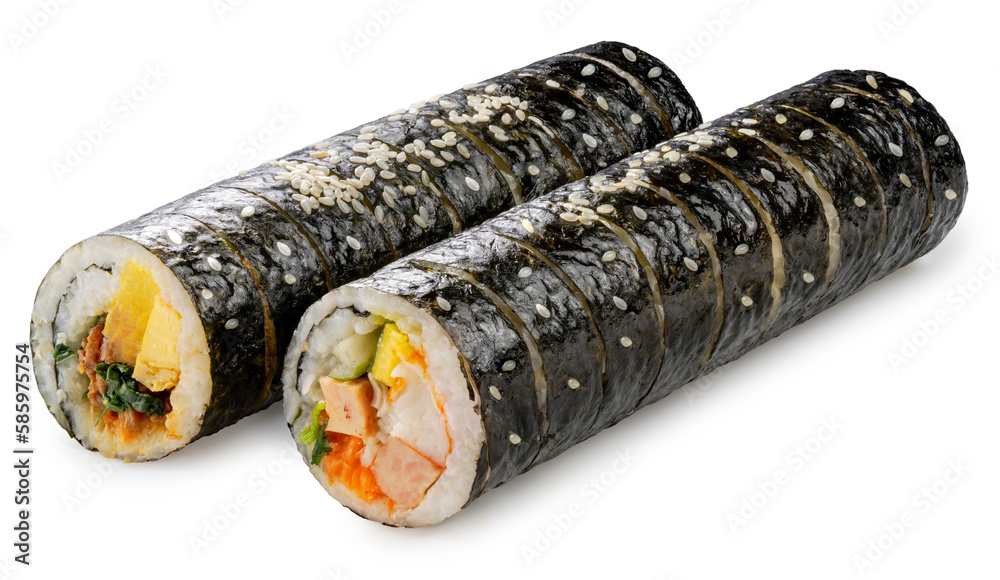 Korean Sushi Rolls or Kimbap is a popular Korean dish isolated on white ...