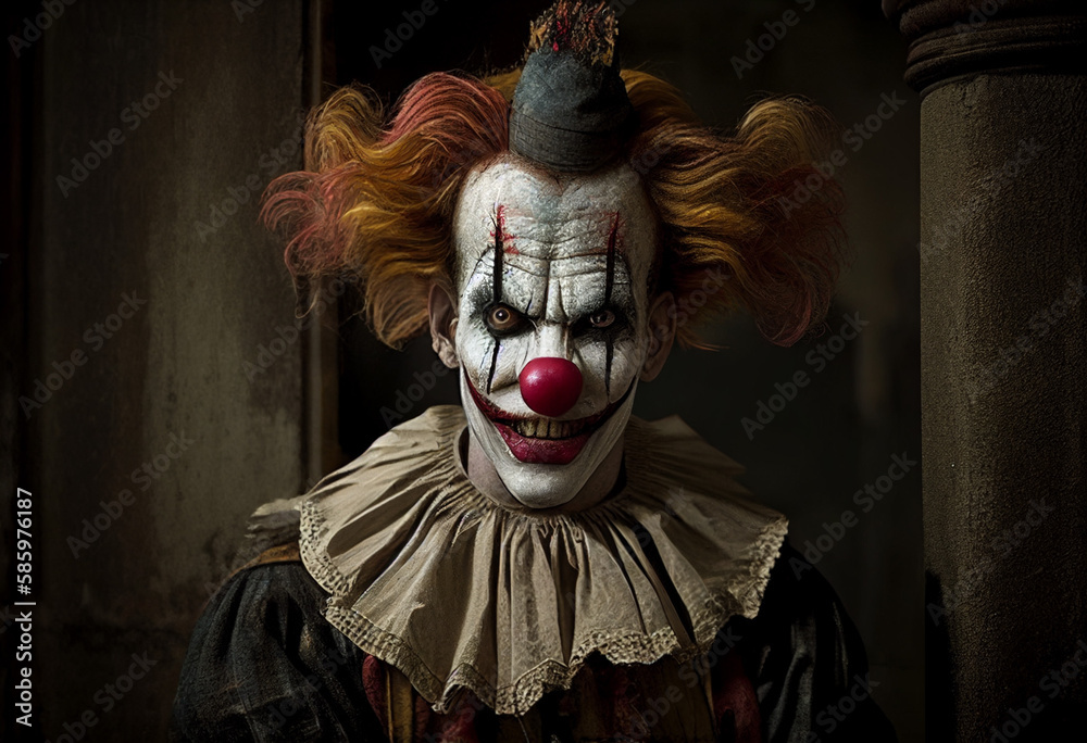 illustration of a creepy scary clown like from a horror movie ...