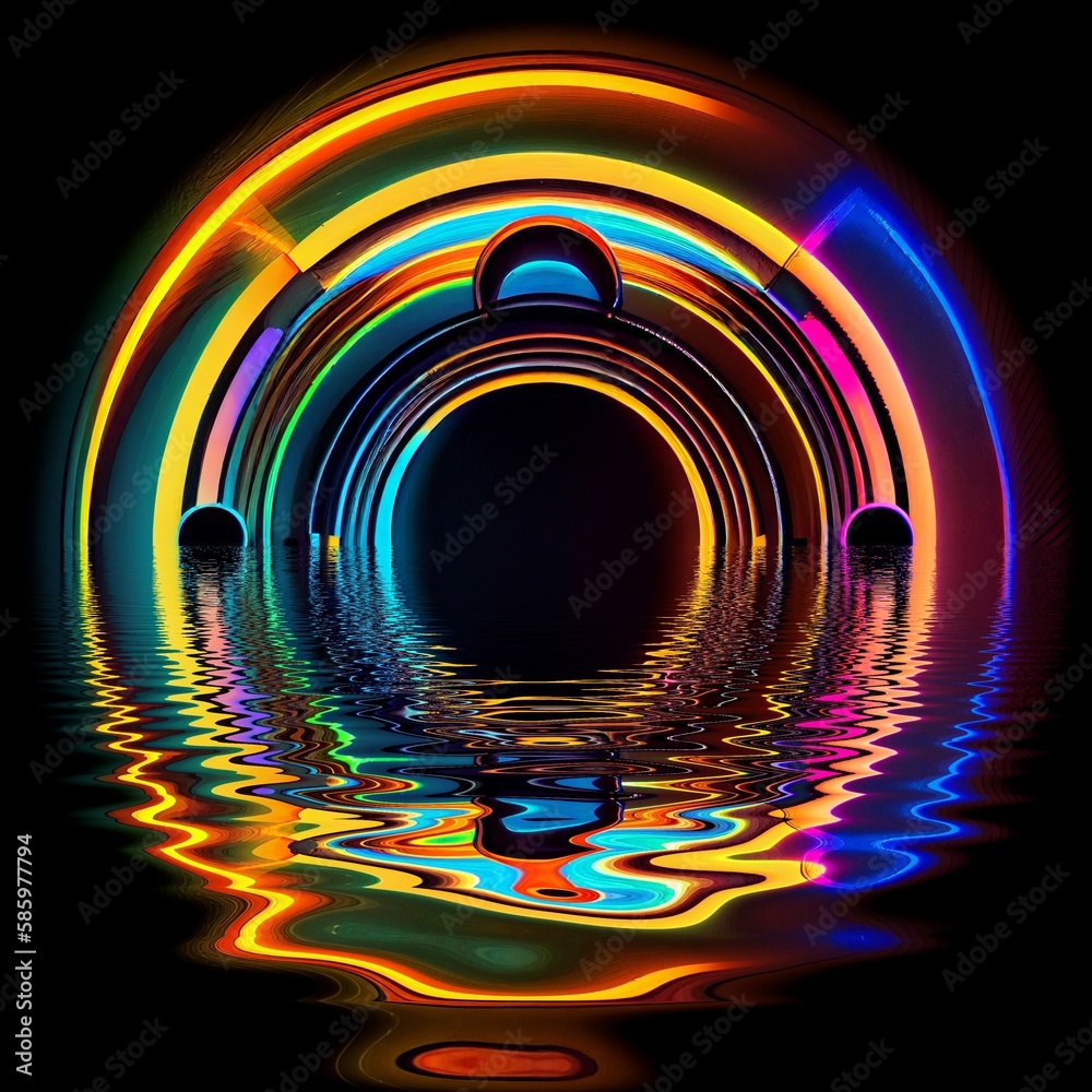 Rainbow abstract circular vortex and lake in neon rainbow colors ...