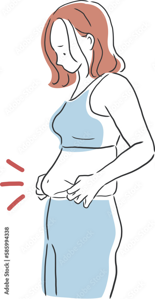 お腹のぜい肉が気になる女性のイラスト素材 Stock Vector | Adobe Stock