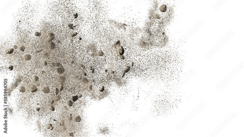 falling debris, rubble and dust isolated on transparent background ...