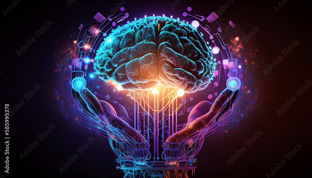 AI, Machine learning, Hands of robot and human touch on big data ...
