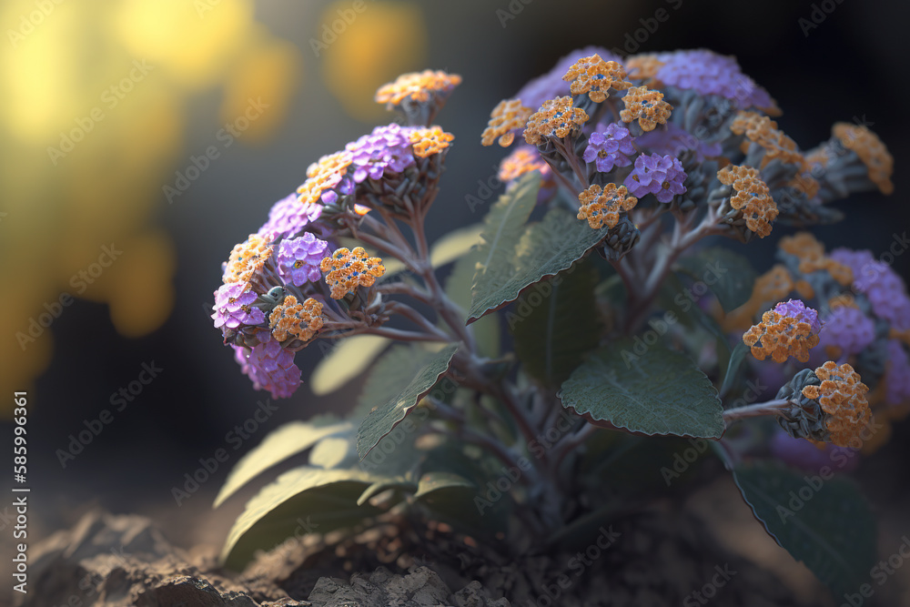 Purple heliotrope flowers bloom in the garden in summer. Closeup of ...