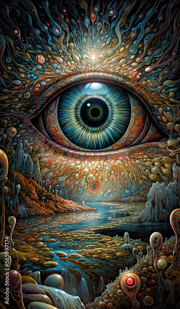 Giant eye, over mystical river, abstract design, surreal galactic ...