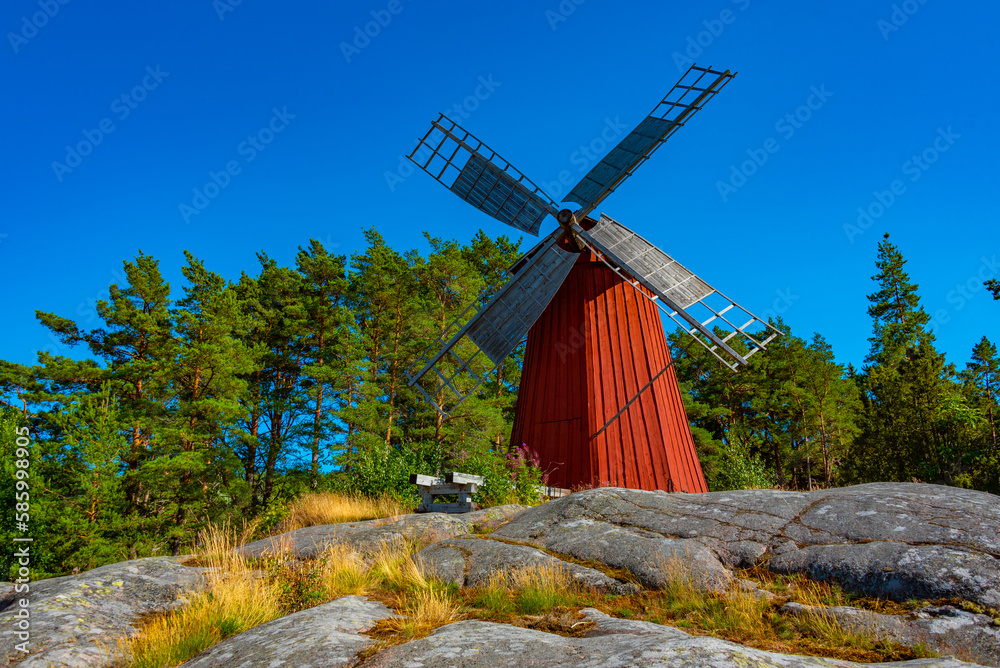 Red windmill at Open-air Museum Jan KarlsgГҐrden at Kastelholm at Aland ...