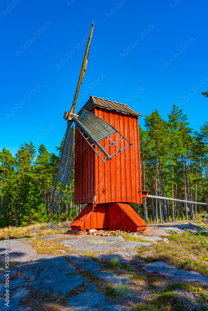Red windmill at Open-air Museum Jan KarlsgГҐrden at Kastelholm at Aland ...