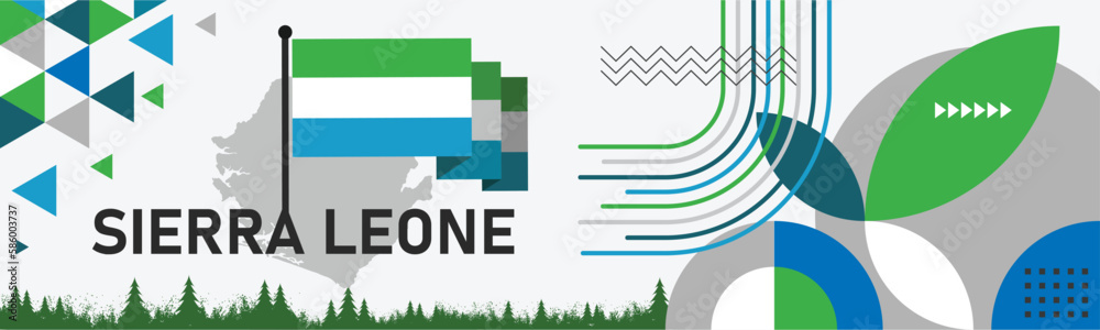 Sierra Leone national day banner with map, flag colors theme background ...