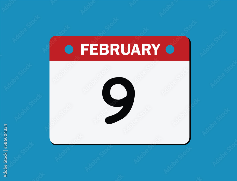 9th February calendar icon. Calendar template for the days of February ...
