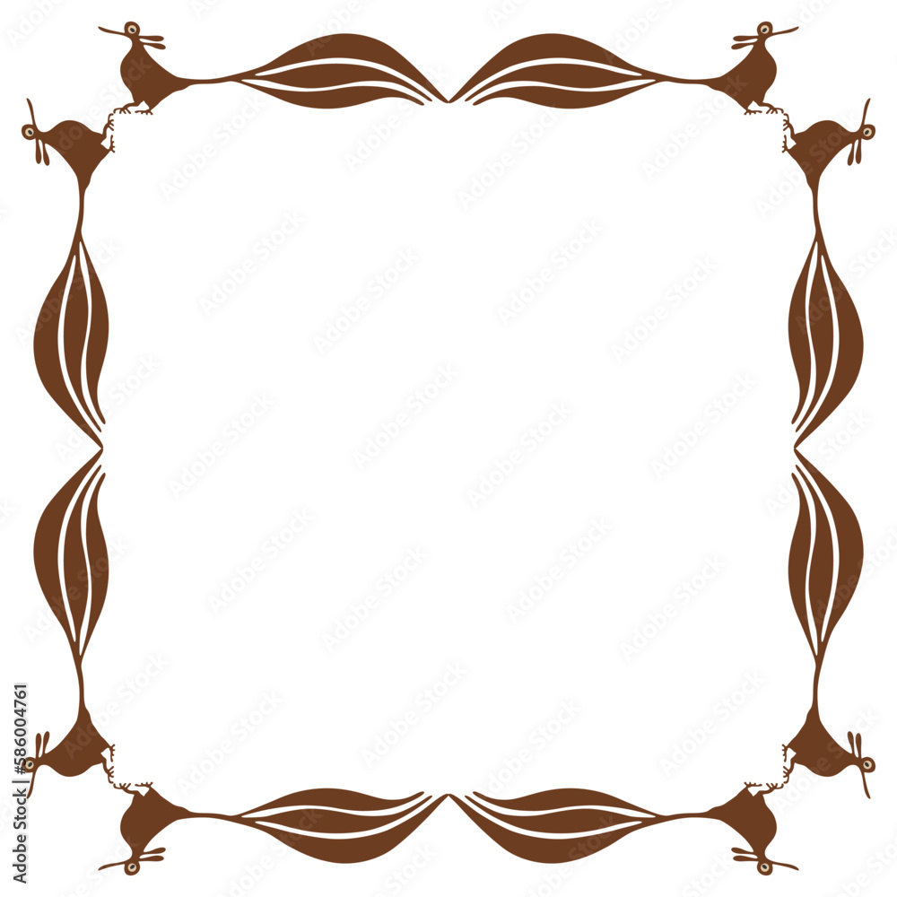 Rectangular animal frame with stylized birds. Ethnic Native American ...