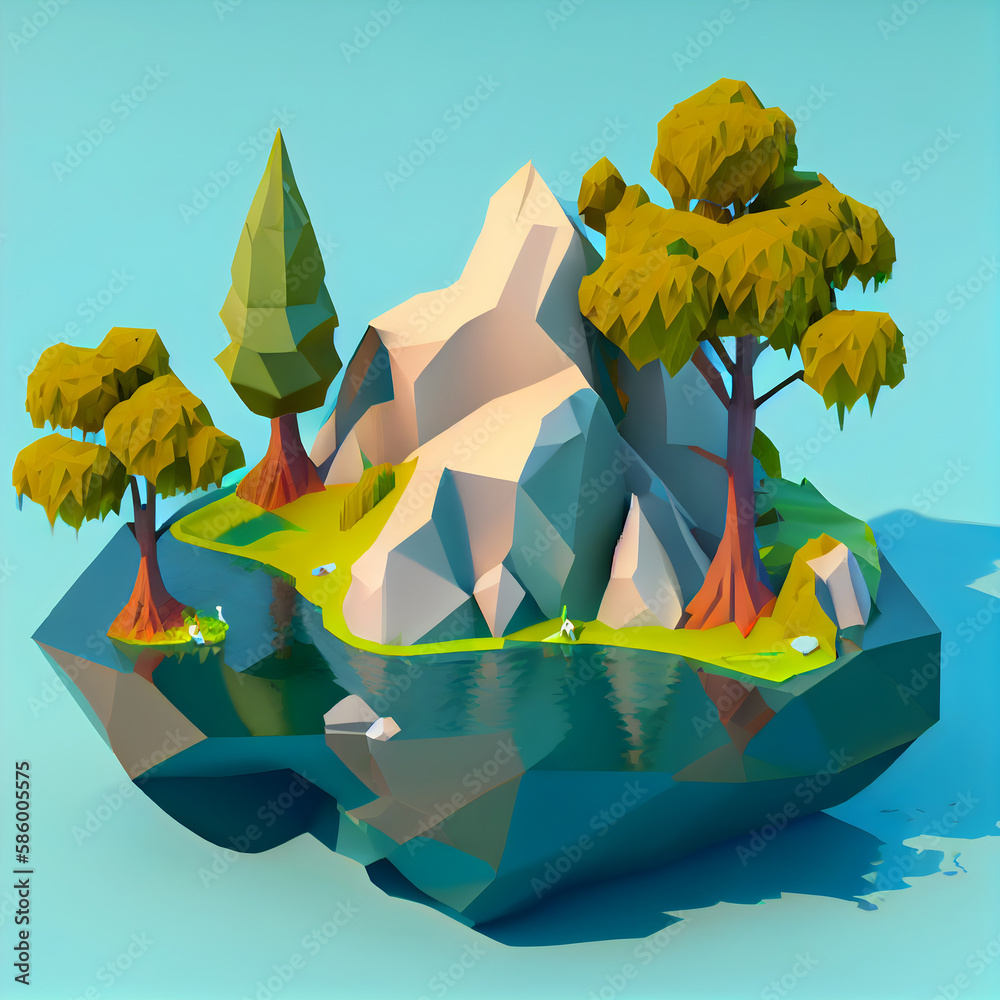 isometric diorama island 3d model style, Game concept landscape ...