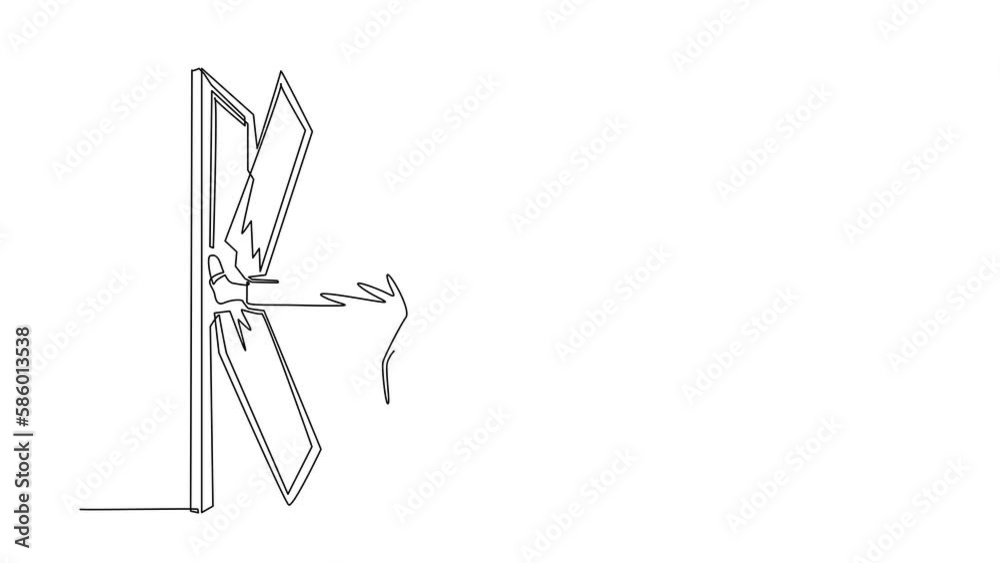 Self drawing animation of single line draw Arab kicks the door until ...