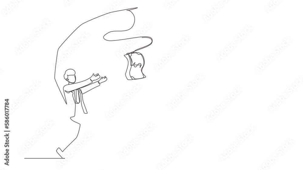 Self drawing animation of single line draw greedy businessman or ...