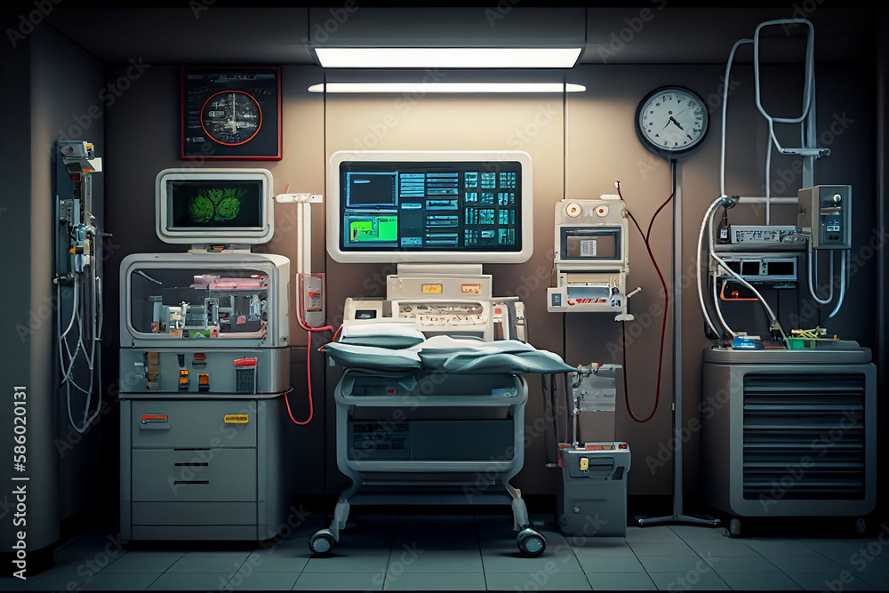 Interior of emergency room in modern clinic with empty hospital beds ...