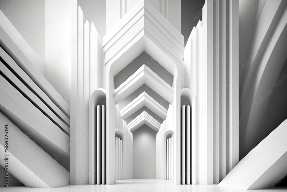 White abstract arcade interior, featuring intricate architecture and ...
