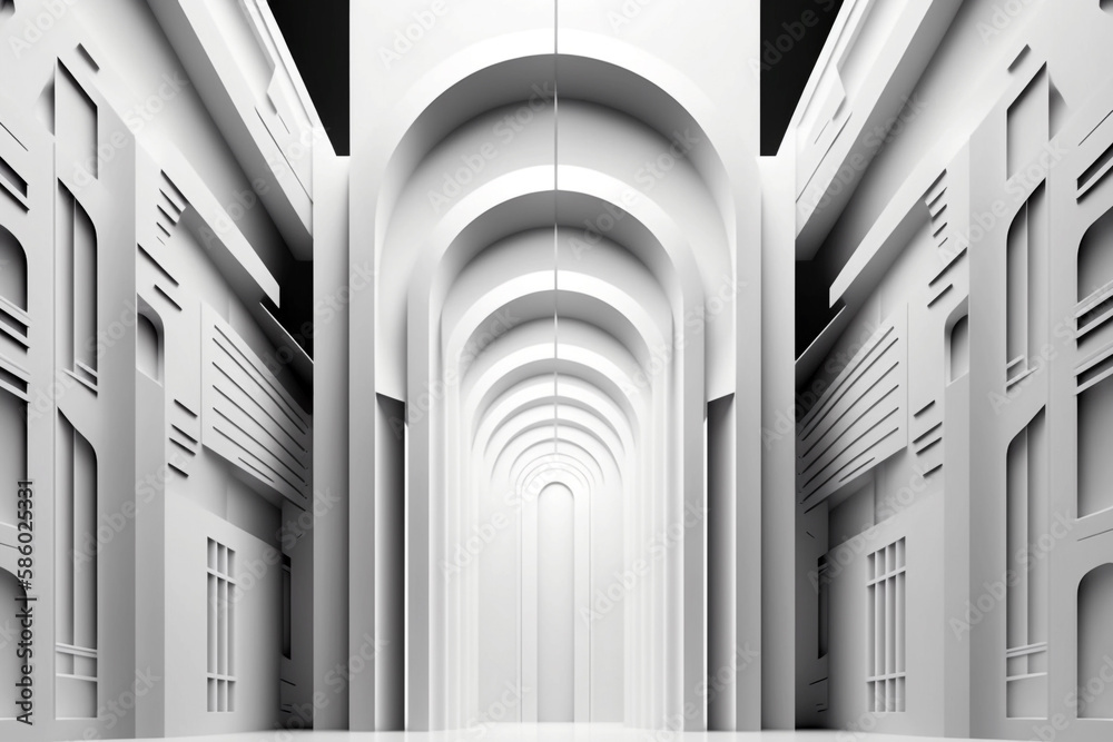 White abstract arcade interior, featuring intricate architecture and ...
