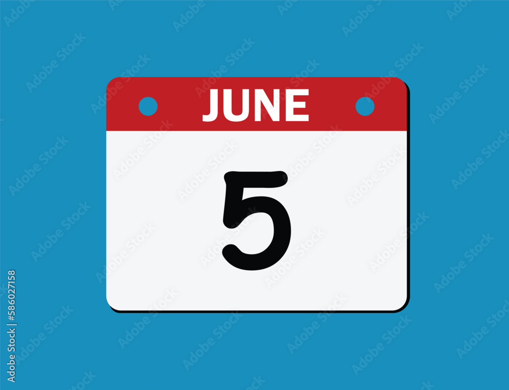 5th June calendar icon. June 5 calendar Date Month icon vector ...