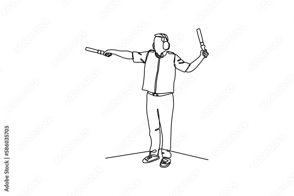 Continuous one-line drawing the marshaller is directing the plane ...