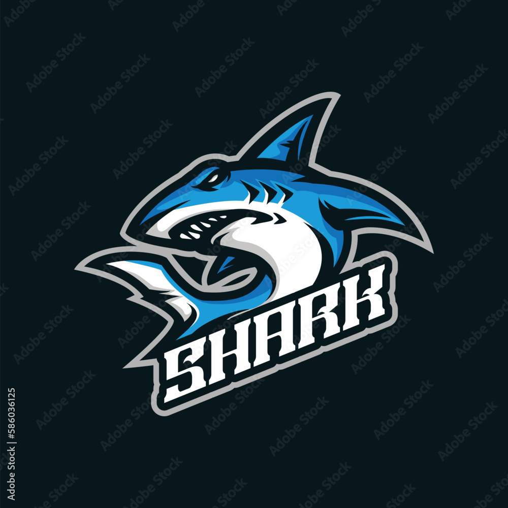 Shark mascot logo design with modern illustration concept style for ...