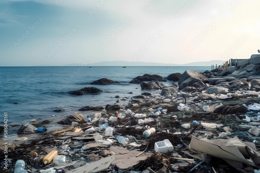 Garbage on the beech harmful impact on life under the sea, aesthetic ...
