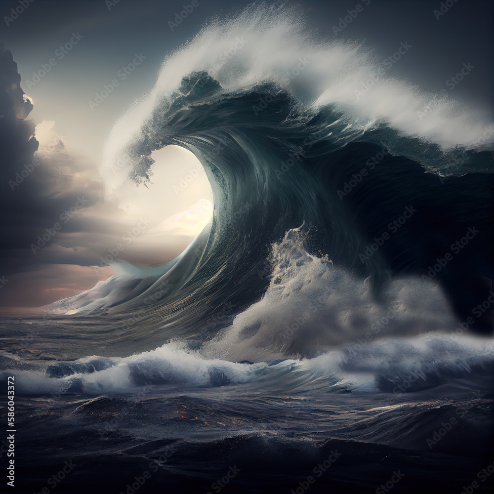 giant wave, tsunami, photo realistic illustration, stock image Stock ...
