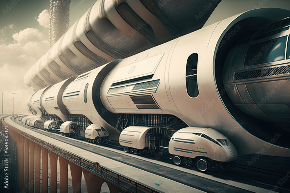 photoshopped image of futuristic cargo transport system, with sleek and ...