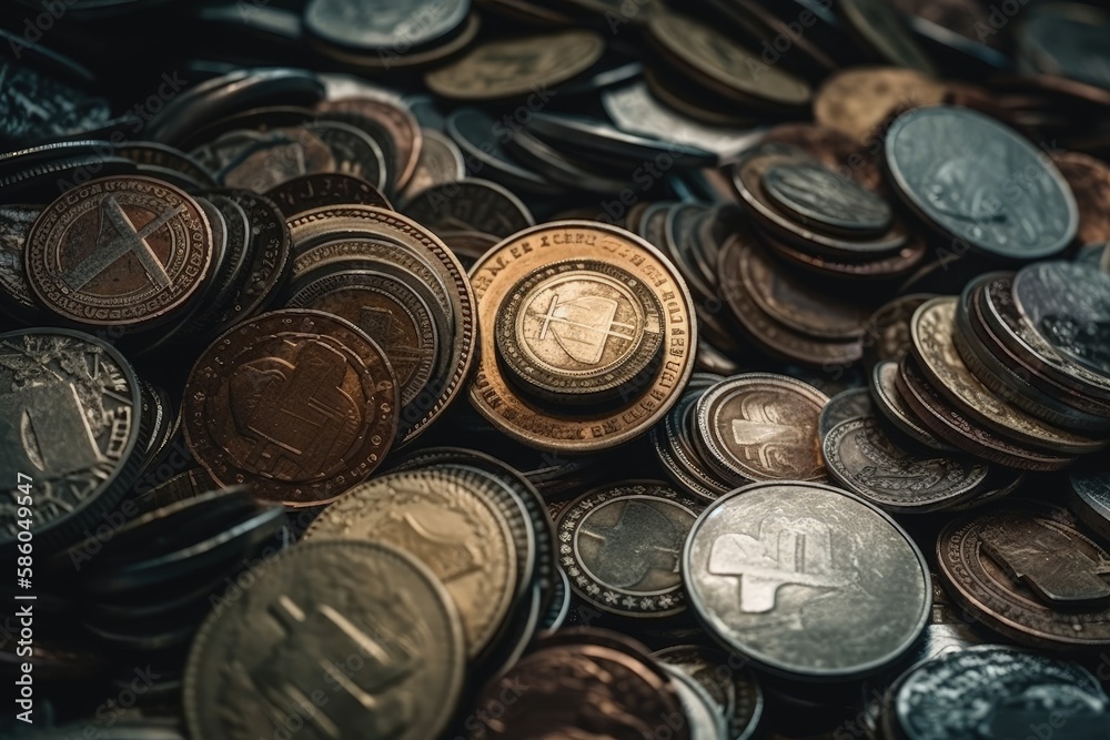 stack of various coins from different countries and denominations ...